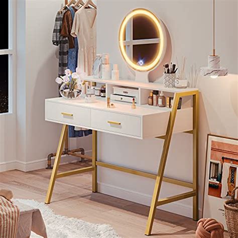 Tiptiper Vanity Table Set With Lighted Mirror 3 Color Lighting Modes