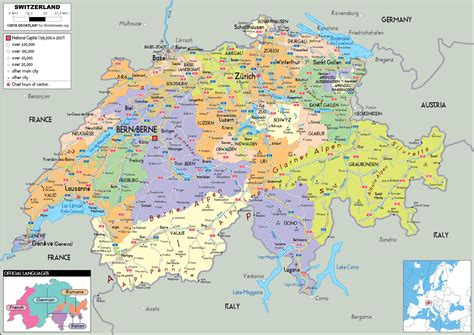 Large Size Political Map Of Switzerland Worldometer