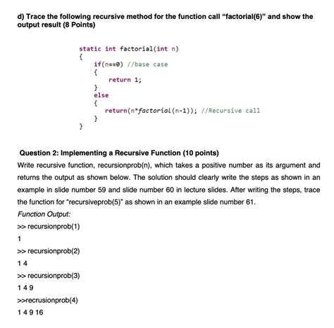 solved d trace the following recursive method for the