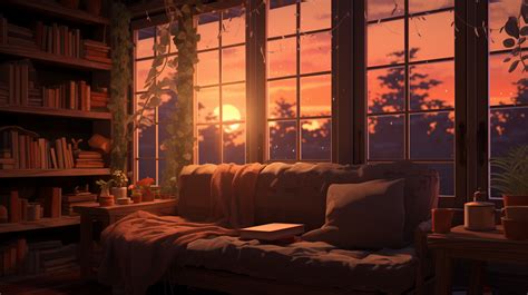 Cozy Lofi Sunset HD Desktop Wallpaper By Robokoboto