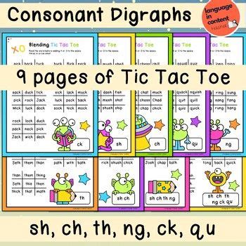 Digraphs Phonics Space Aliens Tic Tac Toe Game For SH CH NG TH CK QU