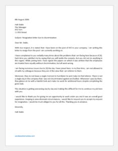Sample Resignation Letter For Discrimination