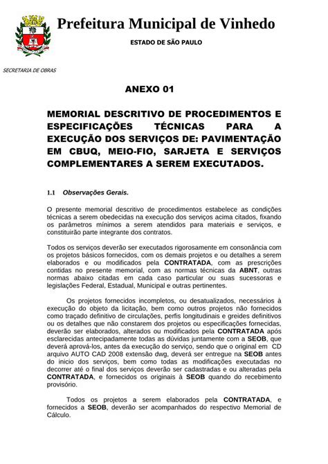 Pdf Memorial Descritivo De Procedimentos E Memorial Descritivo De