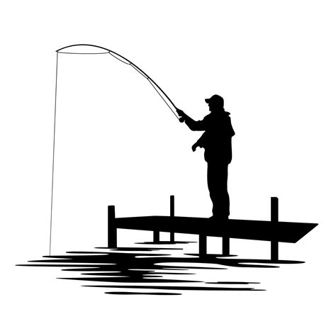 Black Silhouette Of A Fisherman In A Cap Holding A Fishing Rod And