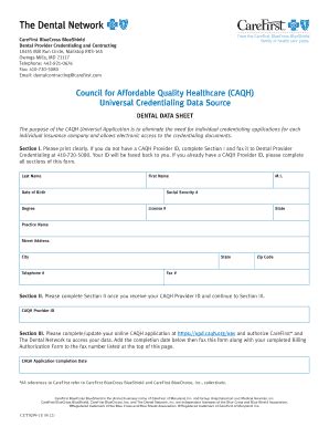 Fillable Online Dental Data Sheet CAQH Universal Credentialing