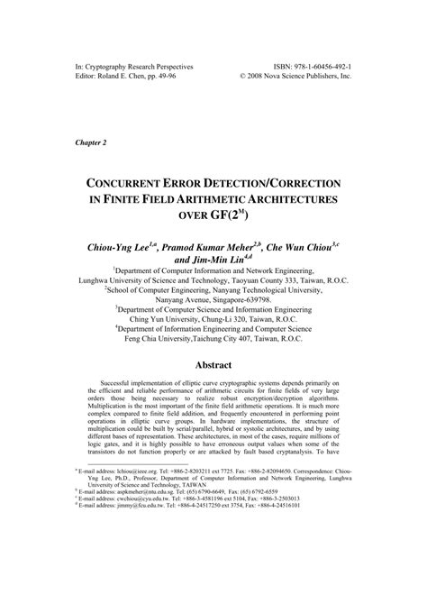 pdf concurrent error detection correction in finite field arithmetic architectures over gf 2 m