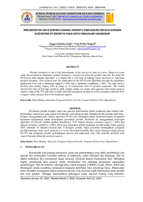 pdf implementasi data mining sebagai penentu persediaan produk dengan algoritma fp growth pada