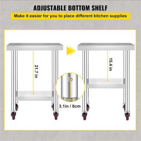 Mophorn 24x18x34 Inch Stainless Steel Work Table 3 Stage Adjustable