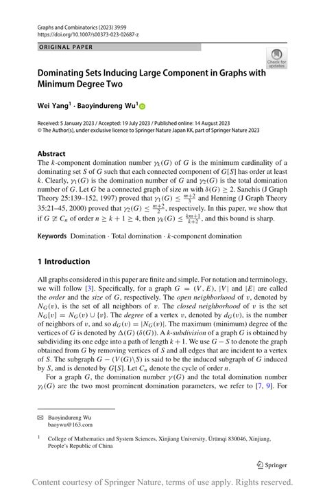 dominating sets inducing large component in graphs with minimum degree two request pdf
