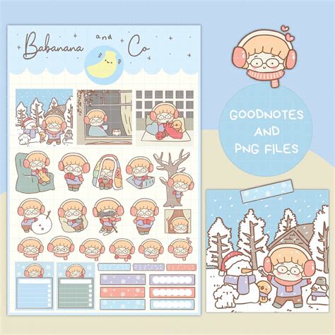 Cozy Winter Digital Stickers Goodnotes Stickers Cute Hand Draw Digits