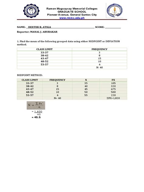 activity 2 meanmedianmode pdf median mode statistics