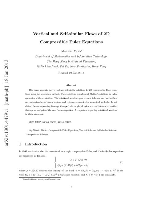 pdf vortical and self similar flows of 2d compressible euler equations manwai yuen