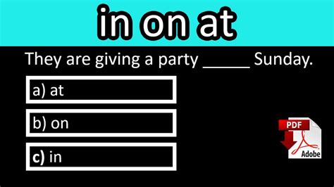 Prepositions Of Place In On At Exercises With Answers Level A