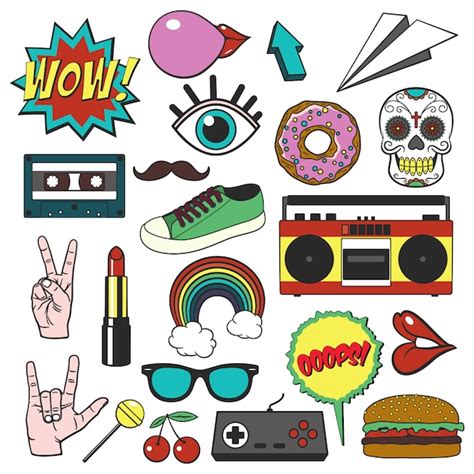 Conjunto de insignias de parche retro colección de iconos de dibujos