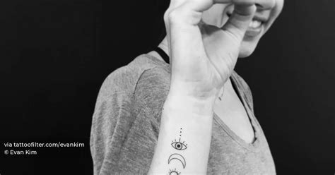 Minimalistic Style Evil Eye Sun And Moon Tattoo