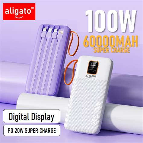 Power Bank 60000mAh PD Fast Charging Powerbank Built In Cables Portable