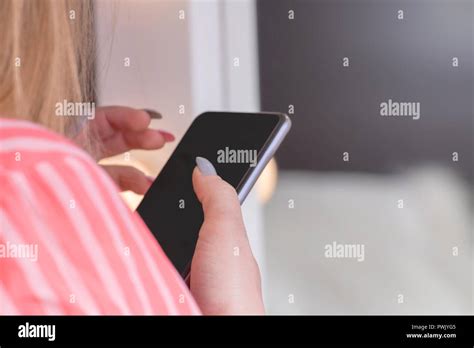 Close Up Of Women S Hands Holding Cell Telephone With Blank Copy Space