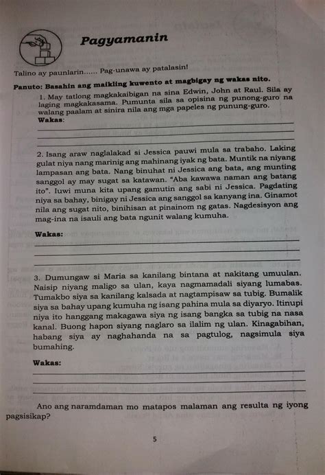 Panuto Basahin Ang Maikling Kuwento At Magbigay Ng Wakas Nito