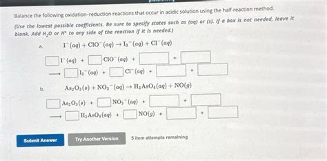 Solved Balance The Following Oxidation Reduction Reactio
