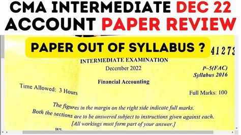CMA Inter Financial Accounts Dec 2022 Paper Review Out Of Syllabus