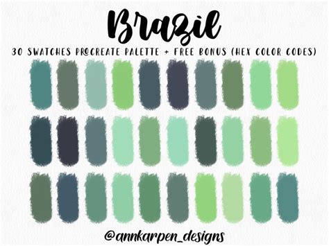Brazil Procreate Palette 30 HEX Handpicked Colors Instant Digital