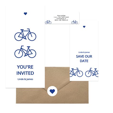 Moderne Trouwkaart Met Blauwe Fietsen Kaartje2go