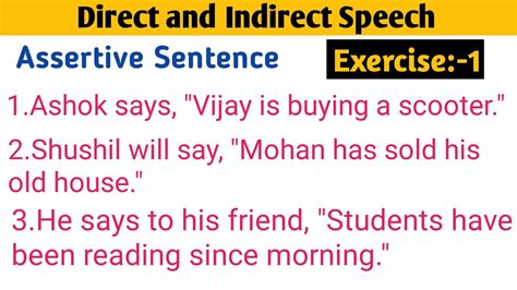 Exercise 1 Direct And Indirect Speech Assertive Sentences UP Board