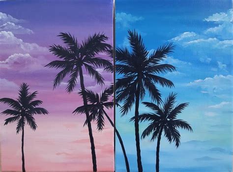 Palm Trees At Sunset Oil Painting Realism Modern Paintings Summer