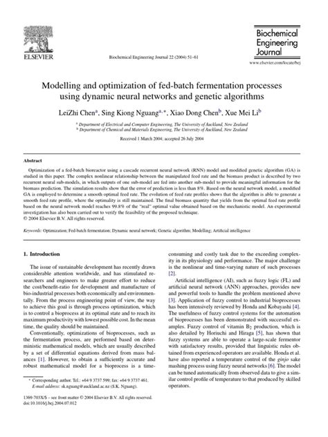 modelling and optimization of fed batch fermentation processes using dynamic neural networks and