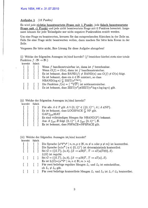 Theoretische Informatik Klausur 1 pdf mit Lösungen Aufgabe 1 18
