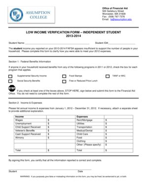 Fillable Online New Assumption Low Income Verification Form Independent