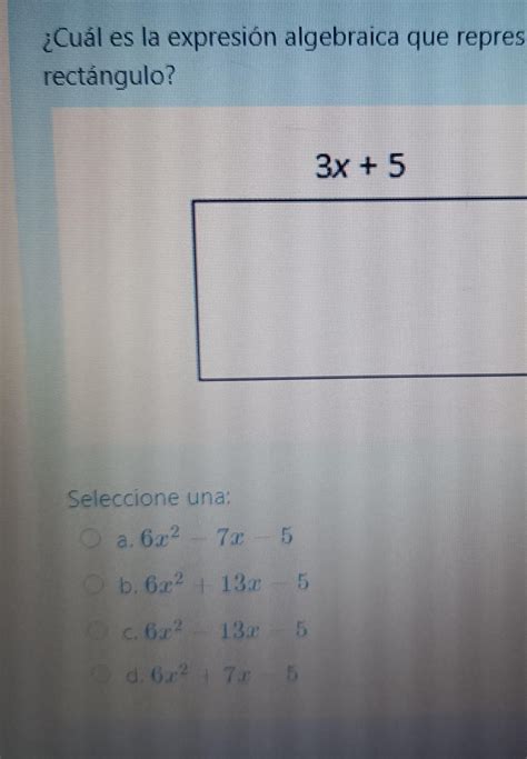 Cuál es la expresión algebraica que representa el área del rectángulo