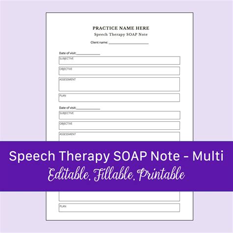 Speech Therapy Soap Note Multi Editable Fillable Printable Pdf Etsy