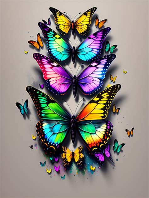 Several Colorful Butterflies Flying In The Air With Their Wings Spread