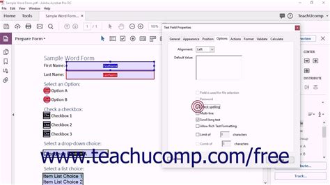 acrobat pro dc options properties of form fields adobe acrobat pro dc training tutorial course