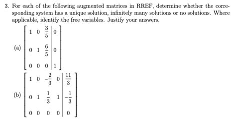 solved 3 for each of the following augmented matrices in