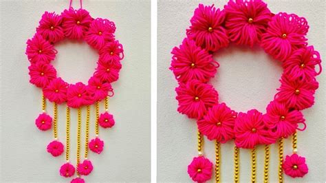 Diy Easy Woolen Flower Wall Hanging Woolen Wall Hanging Craft Ideas