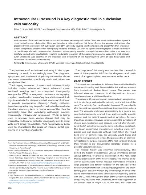 pdf intravascular ultrasound is a key diagnostic tool in subclavian vein varicosity
