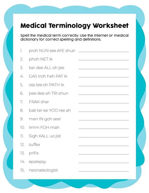 Printable Medical Terminology Worksheet Medical Terminology Medical