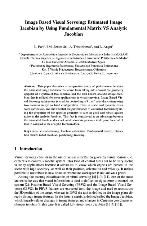 pdf image based visual servoing estimated image jacobian by using fundamental matrix vs