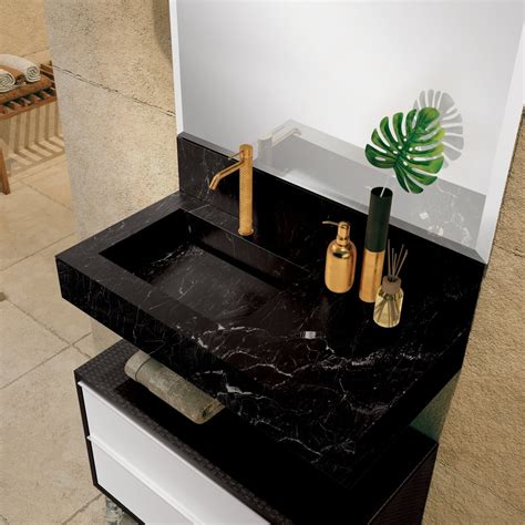 Bancada em Porcelanato para Banheiro 80cm Pró Cuba Esculpida Blu