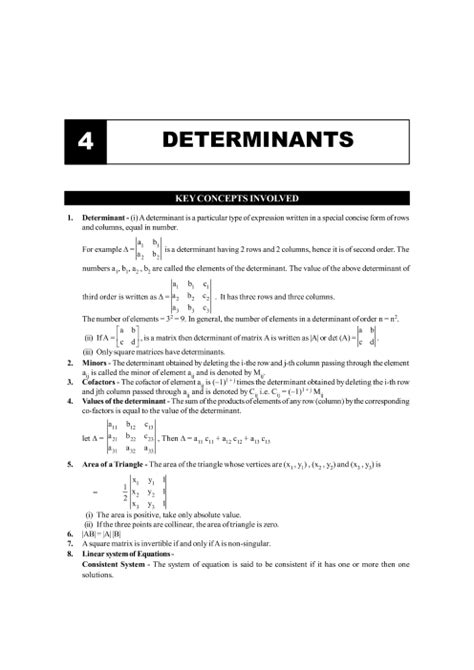 cbse class 12 maths chapter 4 determinants formula