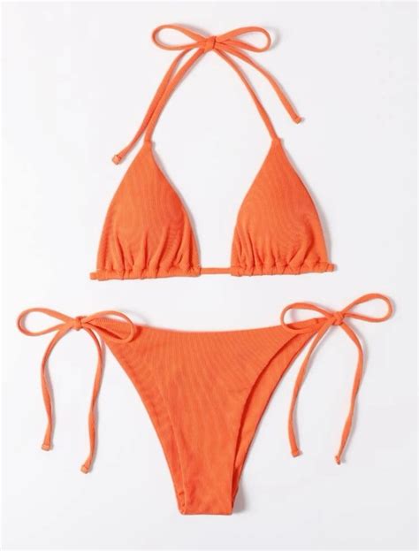 SHEIN Swim Vcay Mono Bikini Set Halter Triangle Bra Tie Side Bottom 2