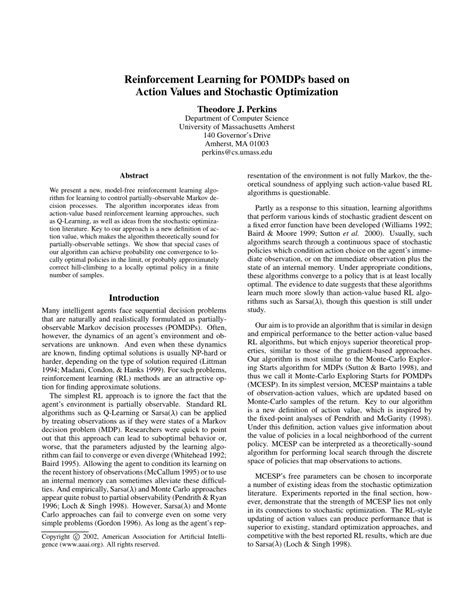 pdf reinforcement learning for pomdps based on action values and stochastic optimization