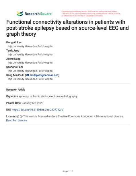 pdf functional connectivity alterations in patients with post stroke epilepsy based on source