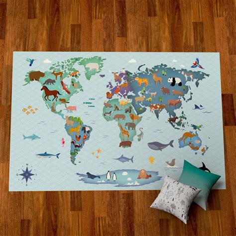 Tapete Playmat Mapa Múndi Animal Planet Nina Moraes Design Mapa