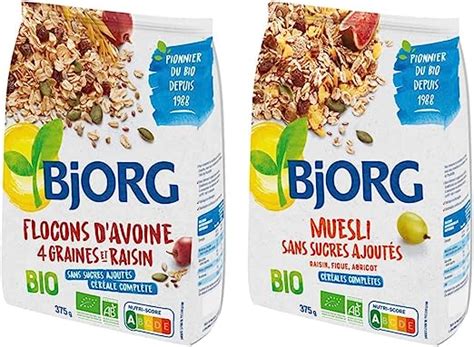 BJORG Flocons d Avoine Bio 4 Graines et Raisin Céréales Complètes