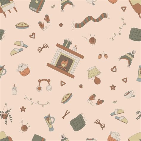 Premium Vector Seamless Pattern With Elements Of Hygge Cozy Things