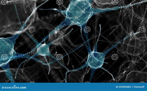 Neuronal Network With Electrical Activity Of Neuron Cells 3D Rendering