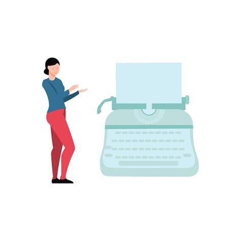 La Chica Est Apuntando A La M Quina De Escribir Vector Premium